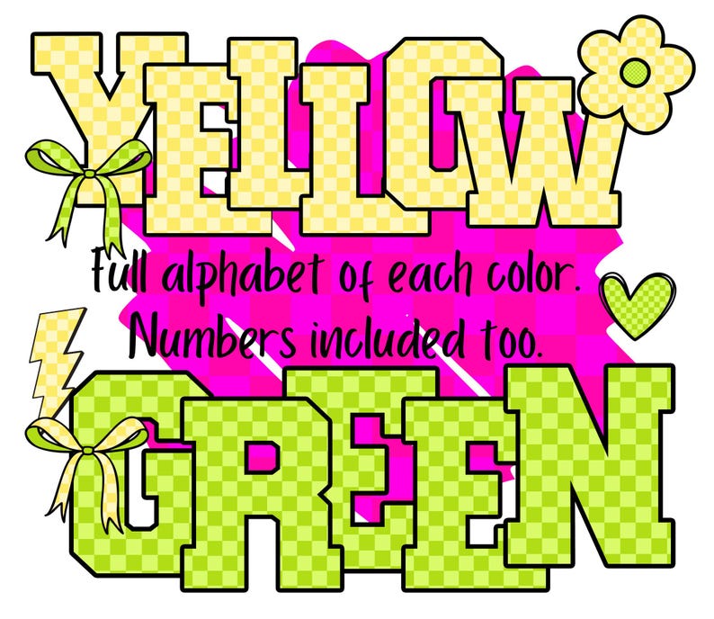 Colorful Checker Alphabet Bundle PNG, Bright Varsity Alpha Doodle Font ...