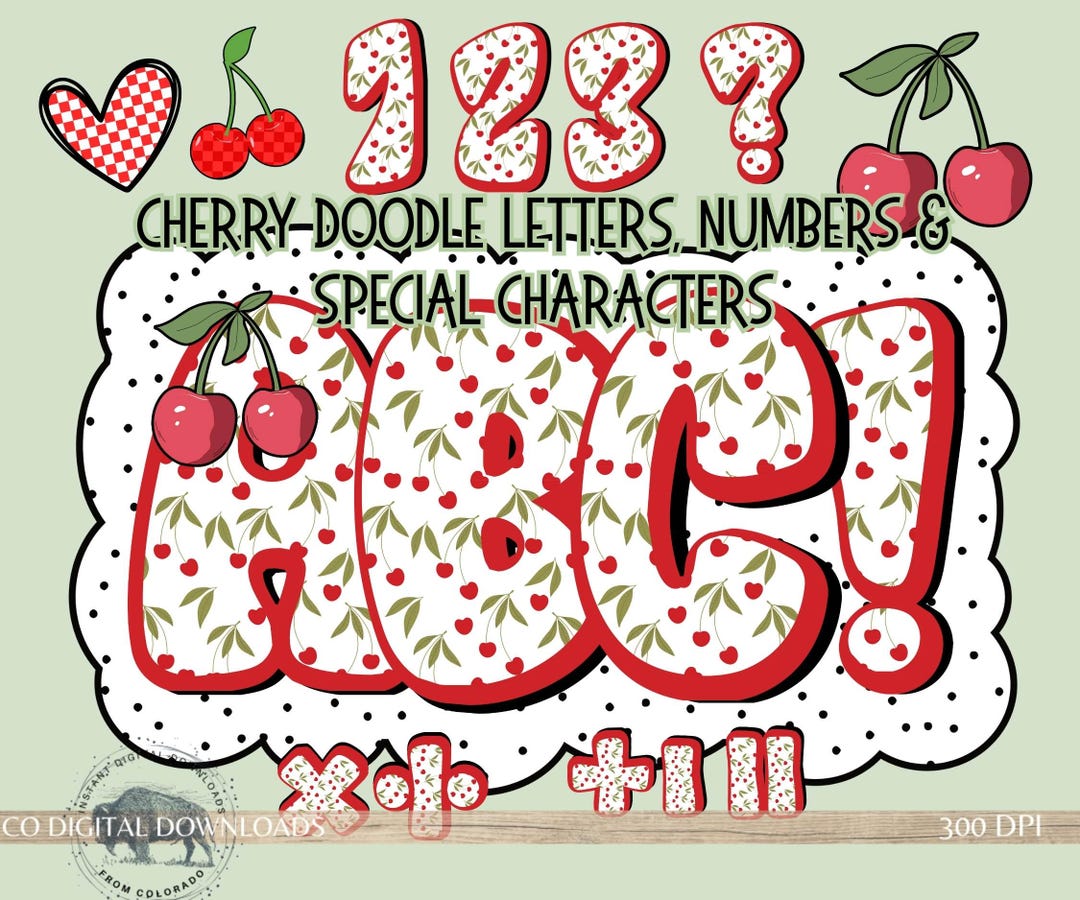 Cherry Alphabet PNG, Preppy Alpha Doodle Alphabet Clipart Bundle ...