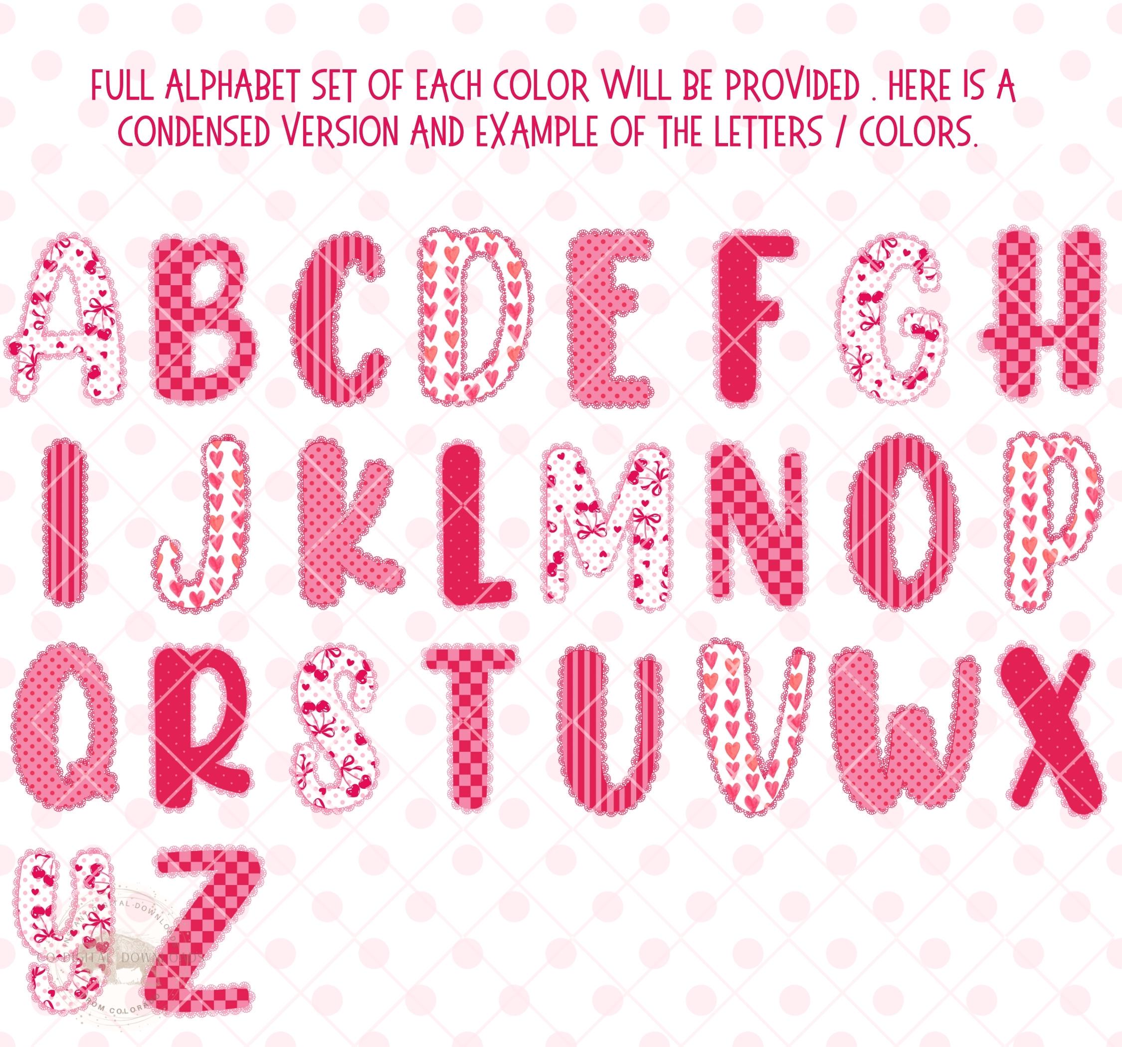 Lace Valentine Alphabet Bundle PNG, Red Pink Doodle Letters, Cherry ...