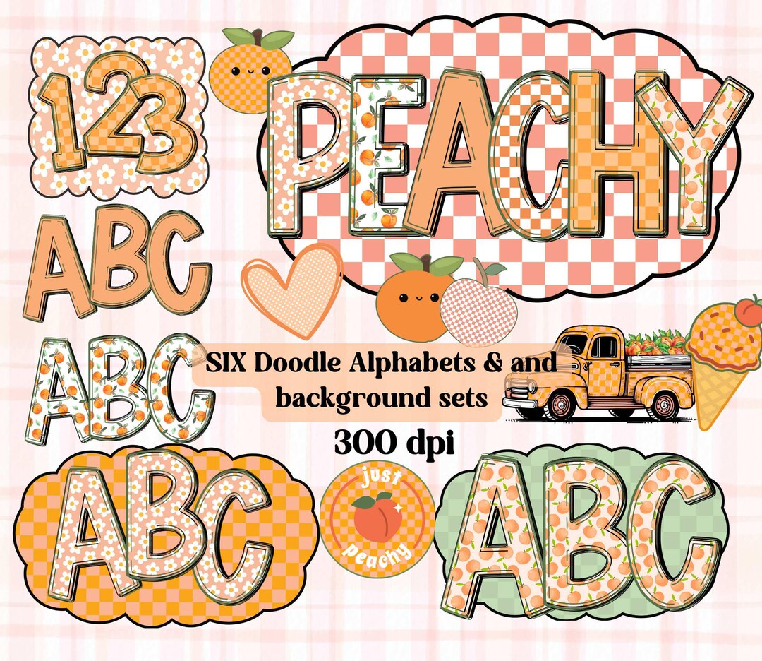 Peach Checker Alphabet Bundle PNG, Alpha Doodle Letters, Peaches ...