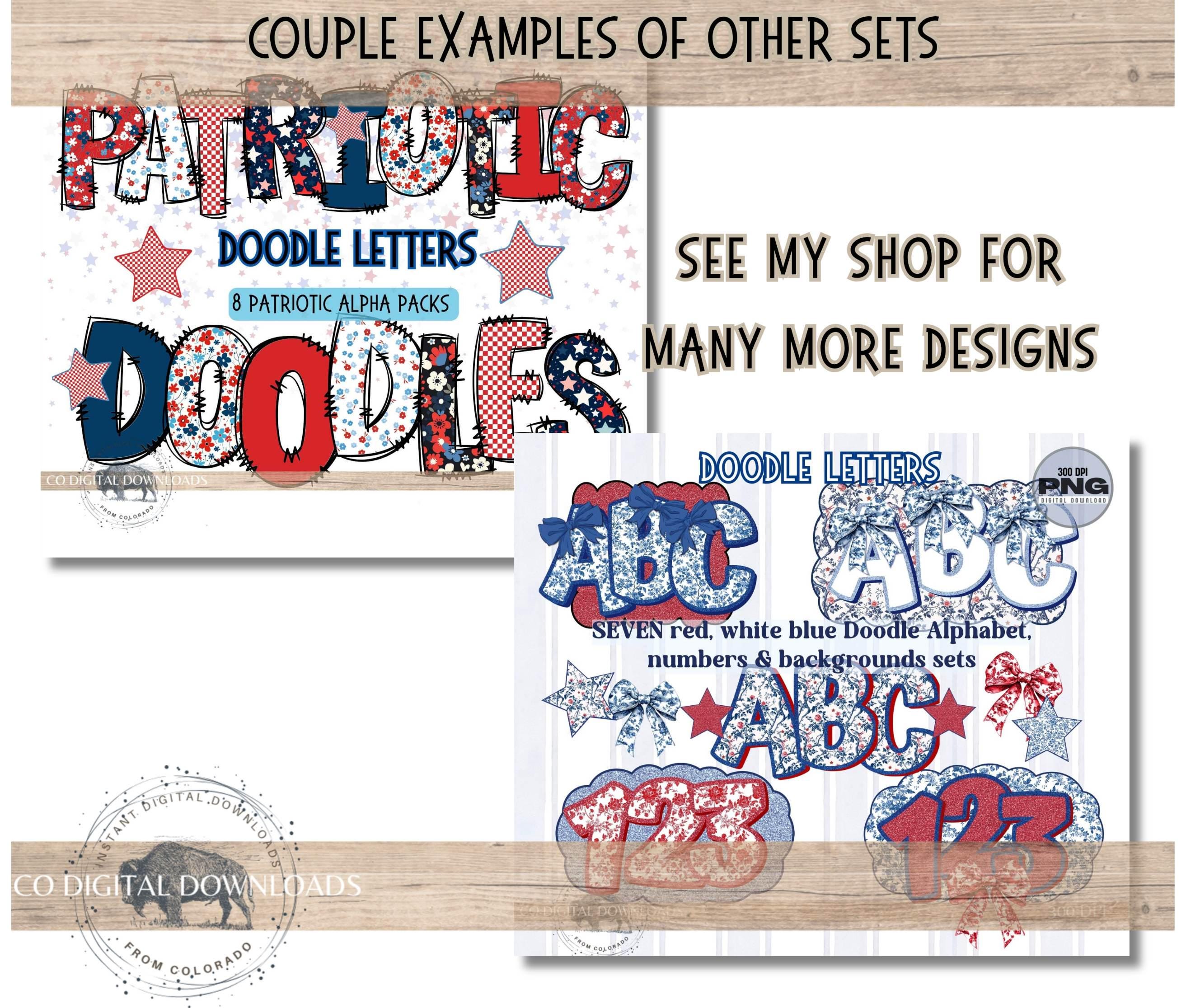 Floral Alphabet PNG, Patriotic Doodle Alphabet Bundle, 4th of July ...