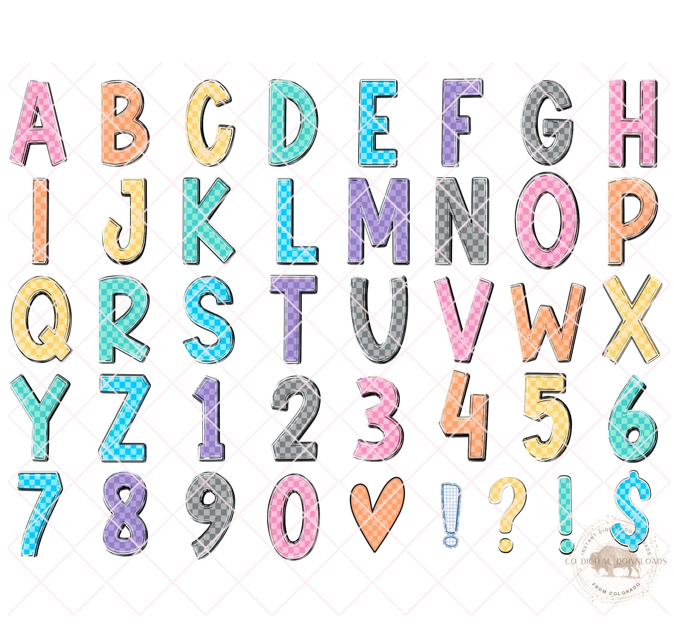 Retro Checker Alphabet Bundle PNG, Colorful Alpha Doodle Letters ...