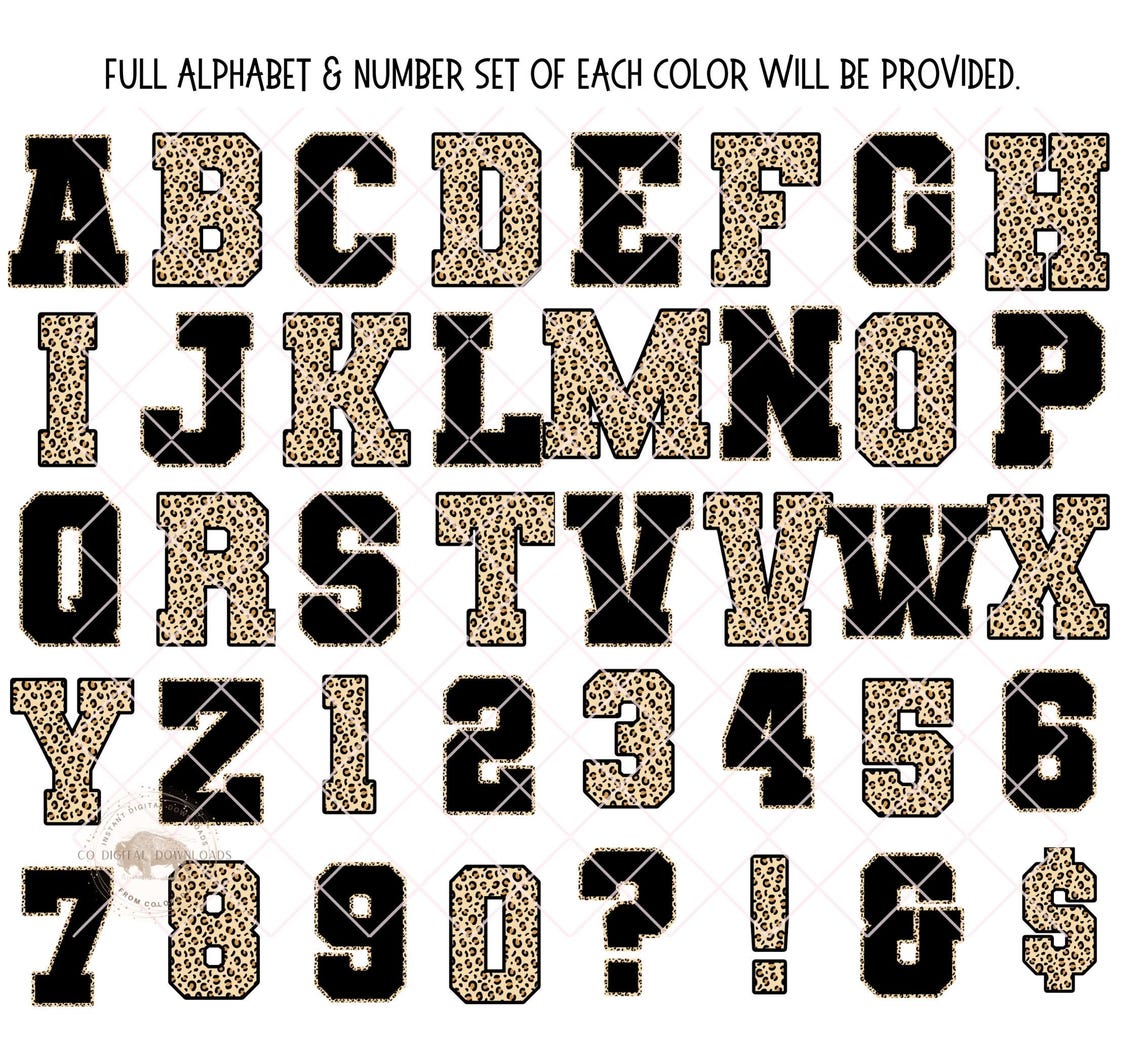 Varsity Cheetah Alphabet Bundle PNG & Numbers, Sports Animal Doodle ...