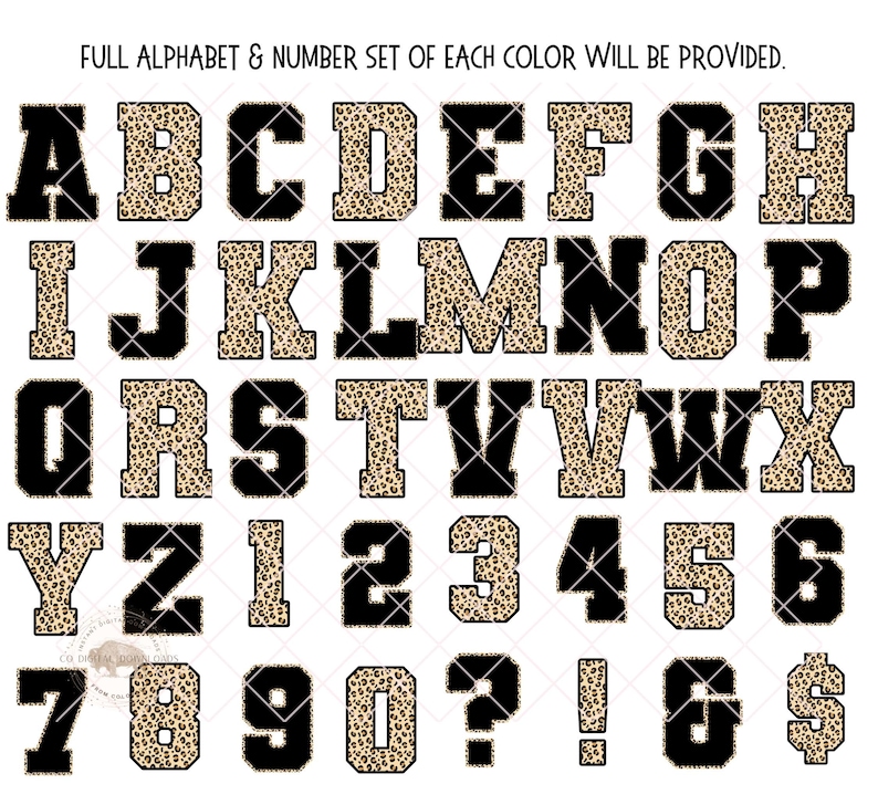 Varsity Cheetah Alphabet Bundle PNG & Numbers, Sports Animal Doodle ...