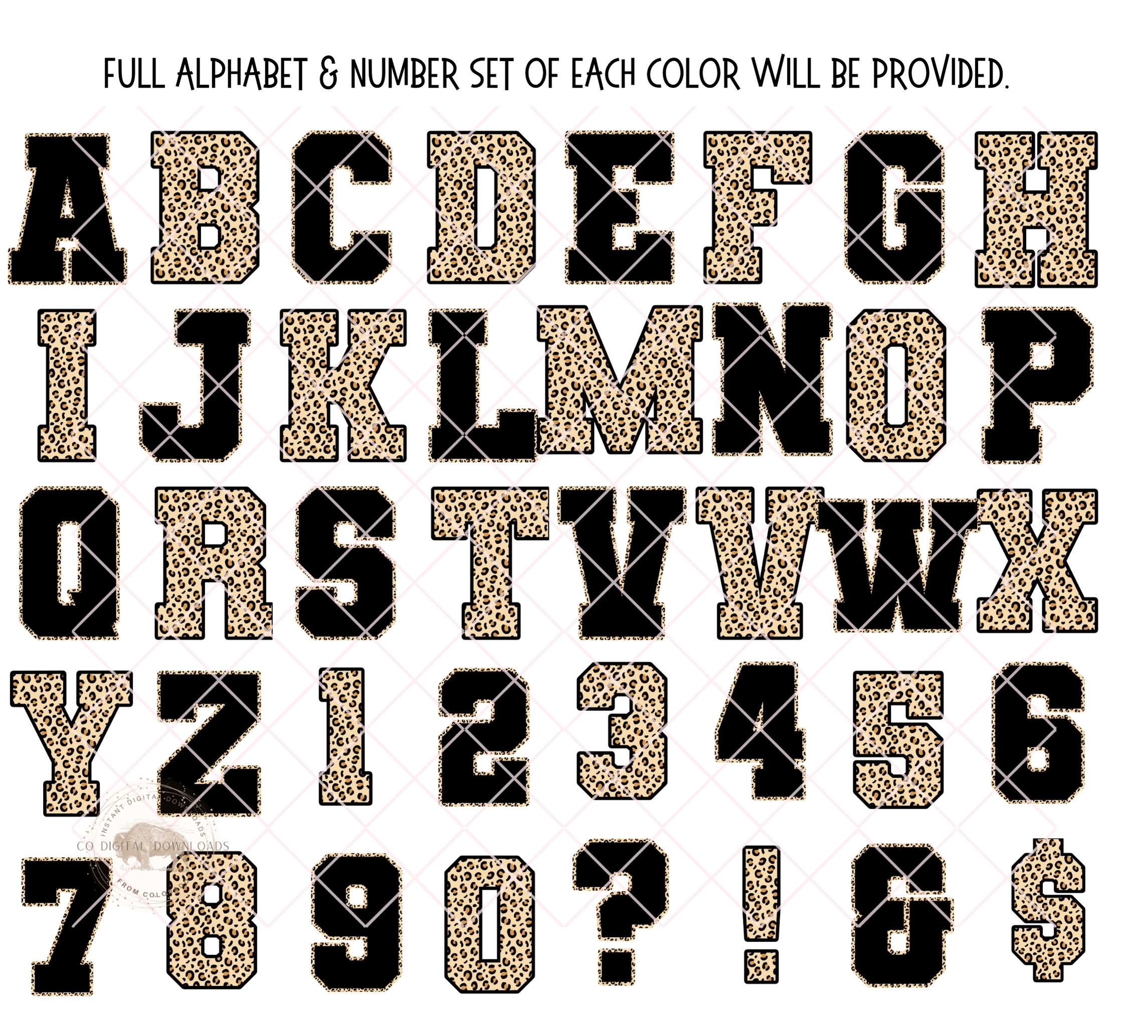 Cheetah Alphabet Bundle PNG & Numbers, Varsity Sports Letters, Animal ...