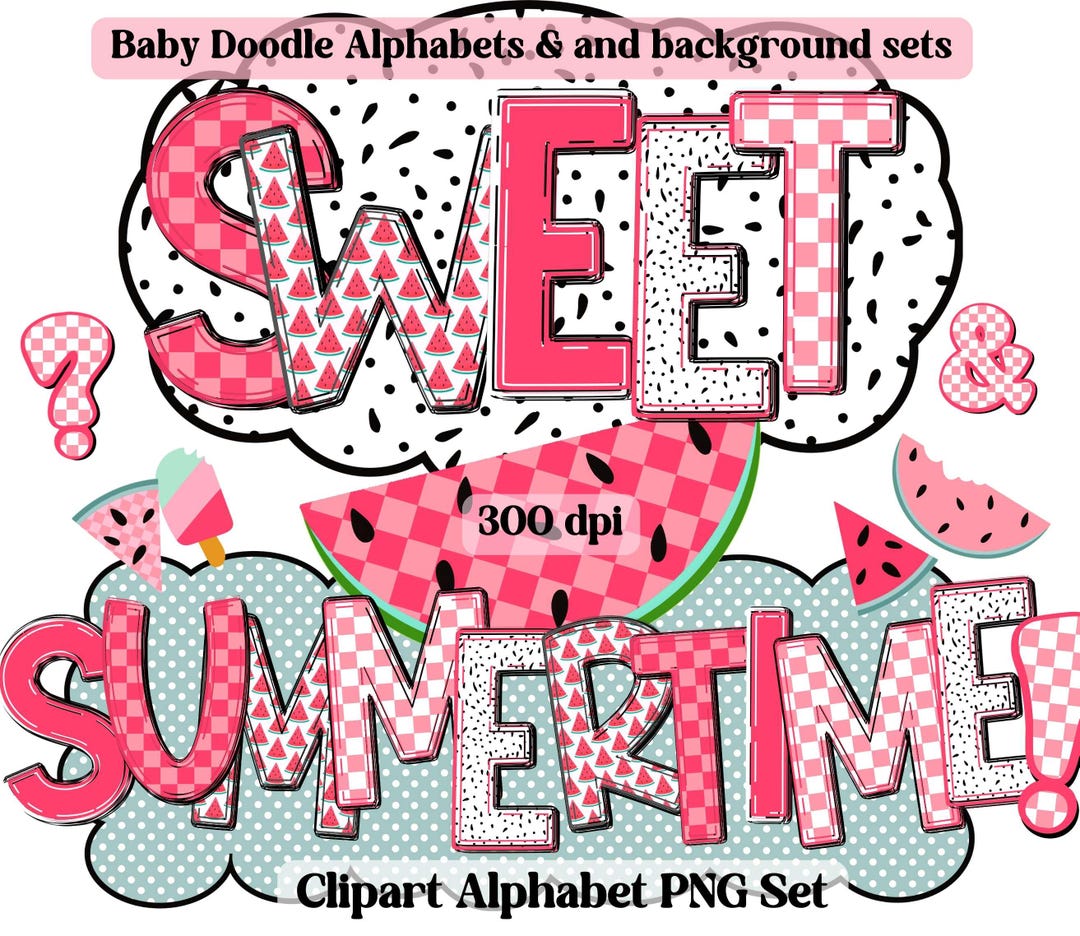 Watermelon Alphabet PNG, Bright Checker Letters Bundle, Summer Alpha ...