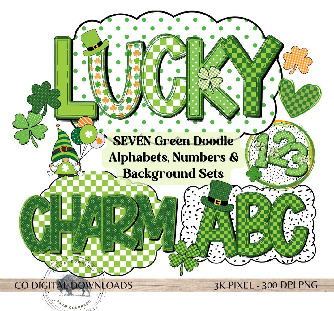 St Patricks Day Alphabet PNG Bundle, St Patty Doodle Letters, March ...