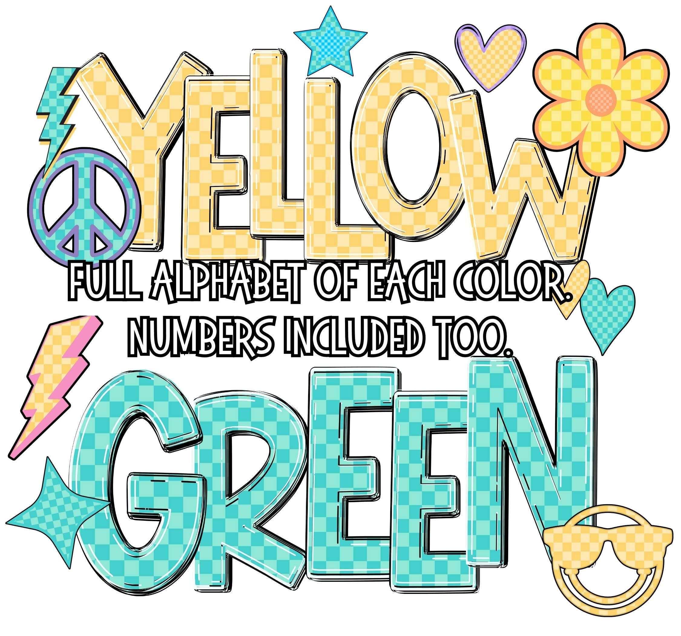 Colorful Checker Alphabet Bundle PNG, Retro Alpha Doodle Letters ...