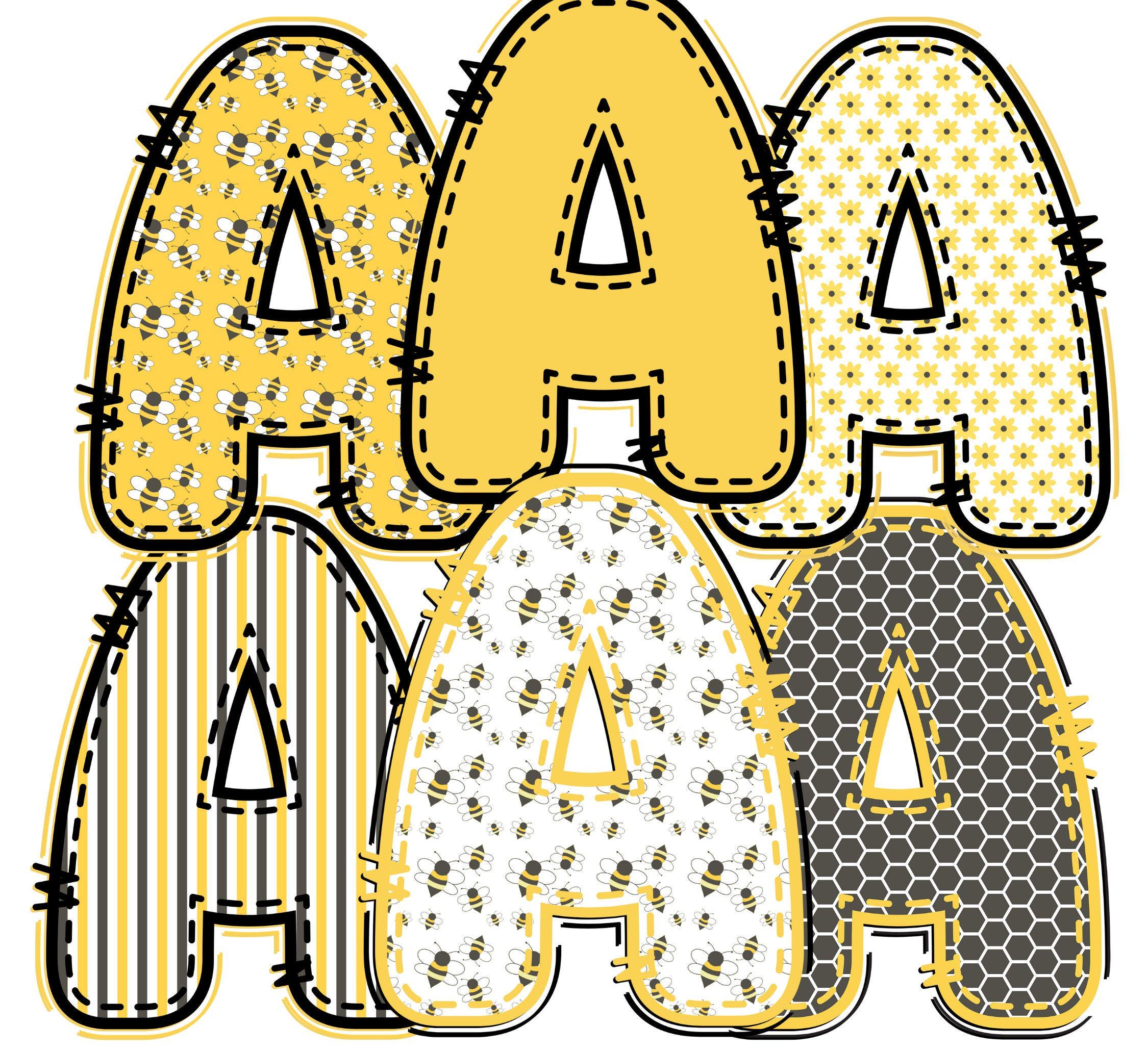Bumble Bee Alphabet Bundle PNG, Spring Alpha Doodle Letters, Yellow ...