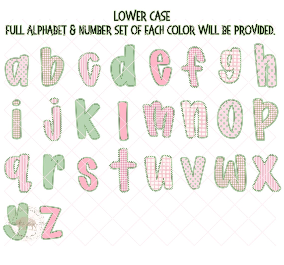 Preppy Pastel Spring Alphabet Bundle PNG, Pink Green Alpha Doodle ...