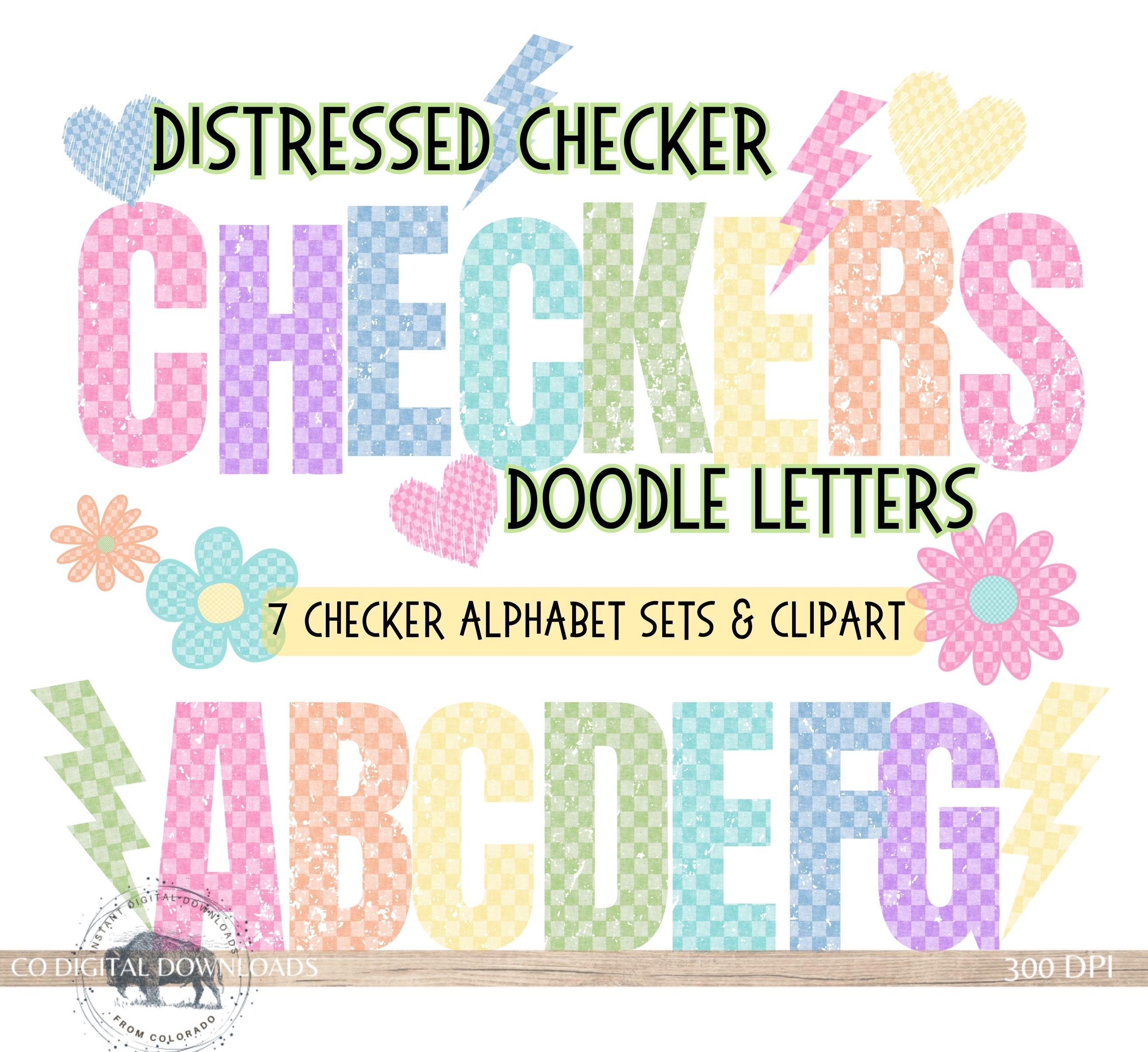 Colorful Checker Alphabet Bundle PNG, Distressed Retro Font, Alpha ...