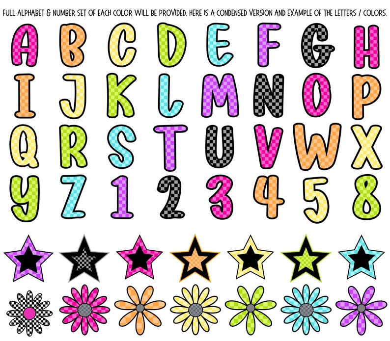 Colorful Checker Alphabet Bundle PNG, Upper & Lowercase, Alpha Doodle ...