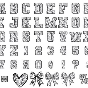 Black Floral Alphabet Doodle PNG, Varsity Toile Letters PNG, Black ...