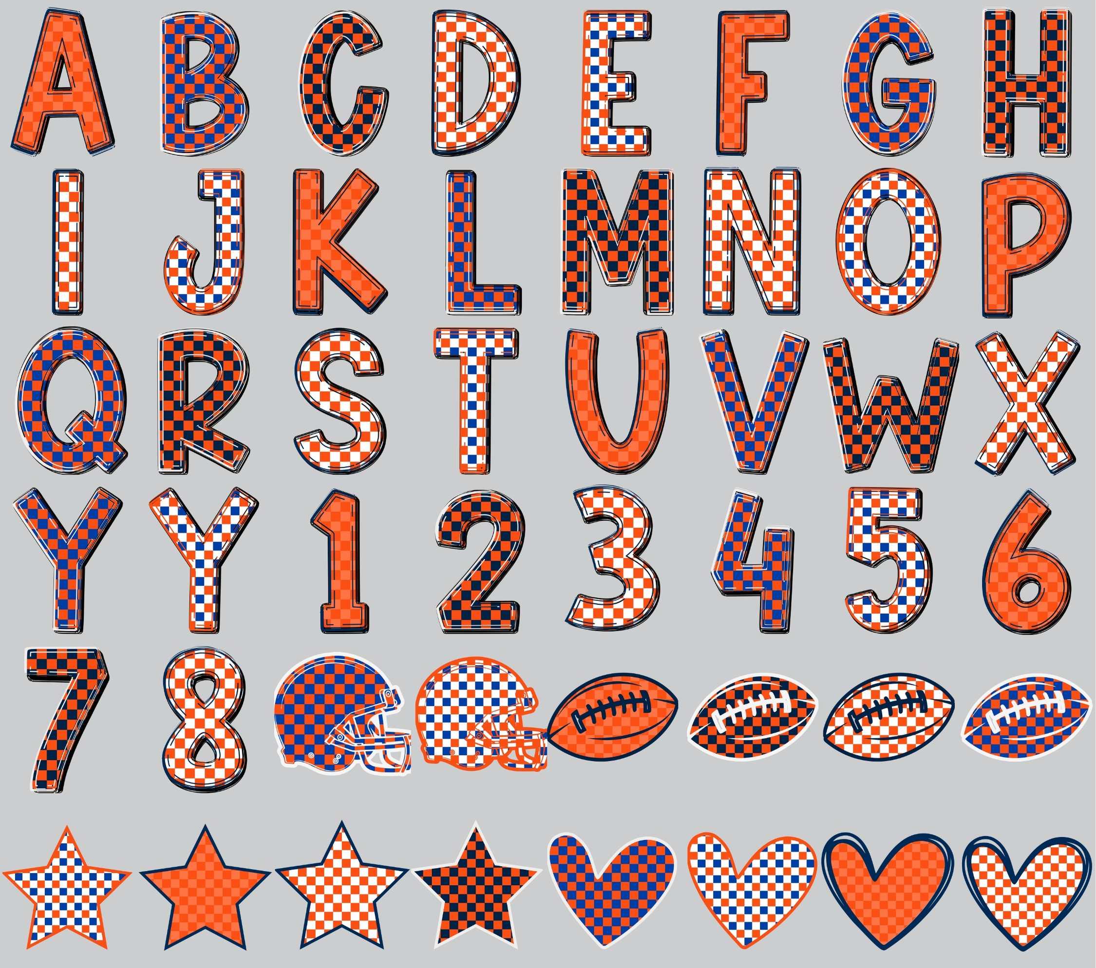 Orange Navy Alphabet PNG Bundle: Football Sports Checker Doodle, School ...