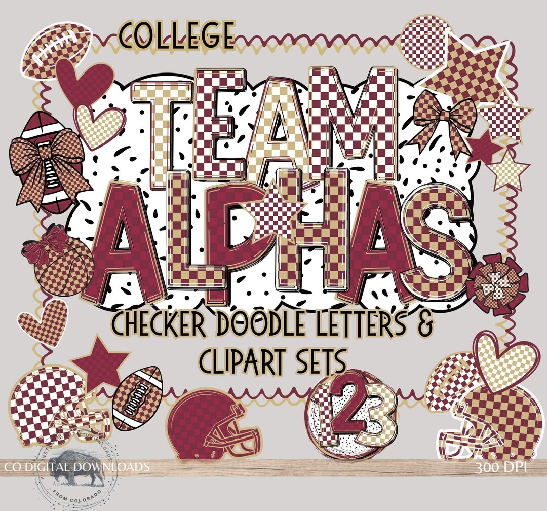 College Team Alphabet PNG Bundle, Football Png Maroon Gold Checker ...