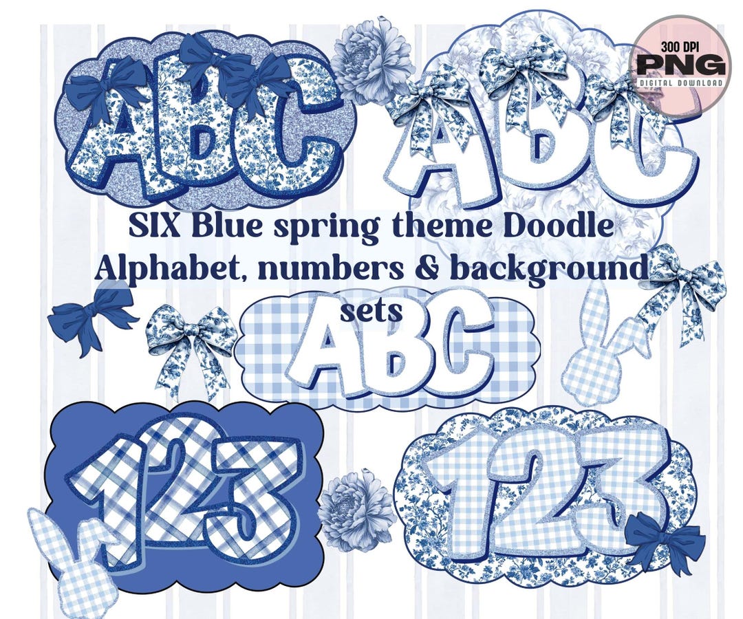 Blue Chinoiserie Alphabet Png Bundle, Easter Toile French Sublimation ...