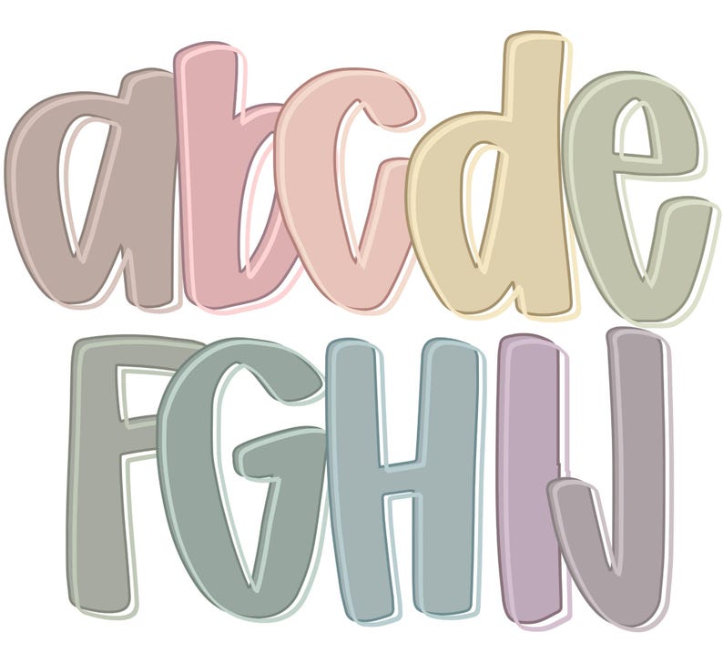 Preppy Boho Alphabet PNG Bundle, Pastel Alpha Doodle Letters, Retro ...