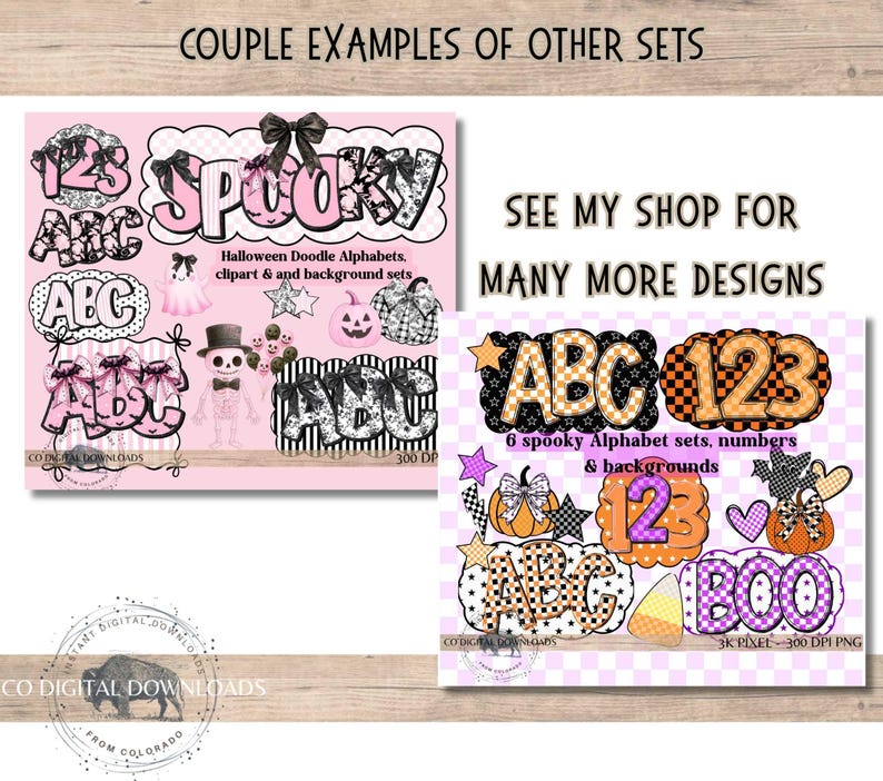 Halloween Doodle Font Png, Alphabet Bundle, Orange Purple Alpha Sets ...