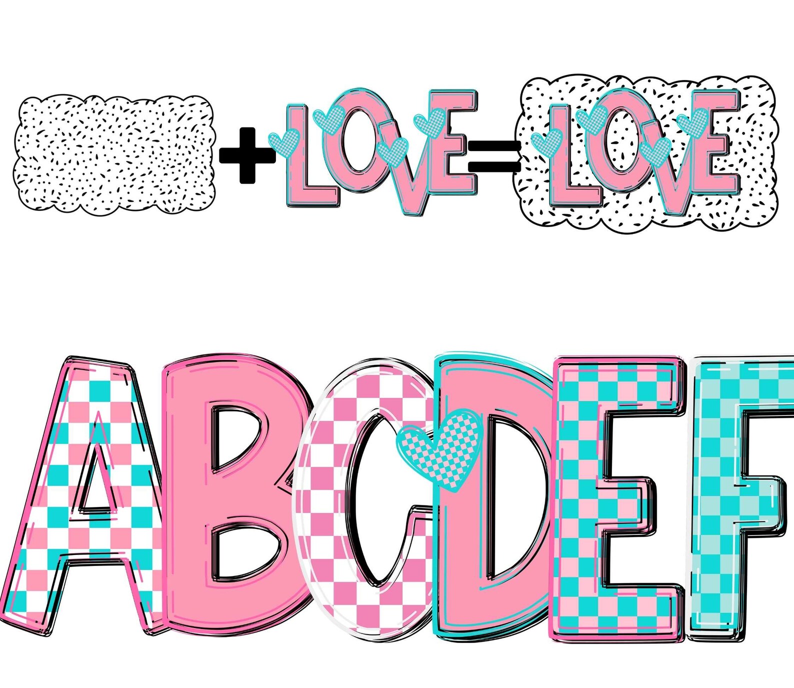 Summer Checker Alphabet Bundle PNG PDF, Alpha Doodle Letters, Checkered ...