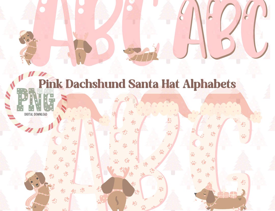 Dachshund Pink Alphabet Doodle PNG Font, Pink Winter Letters PNG ...