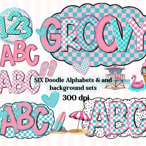 Summer Checker Alphabet Bundle PNG PDF, Alpha Doodle Letters, Checkered ...