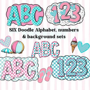 Summer Checker Alphabet Bundle PNG PDF, Alpha Doodle Letters, Checkered ...