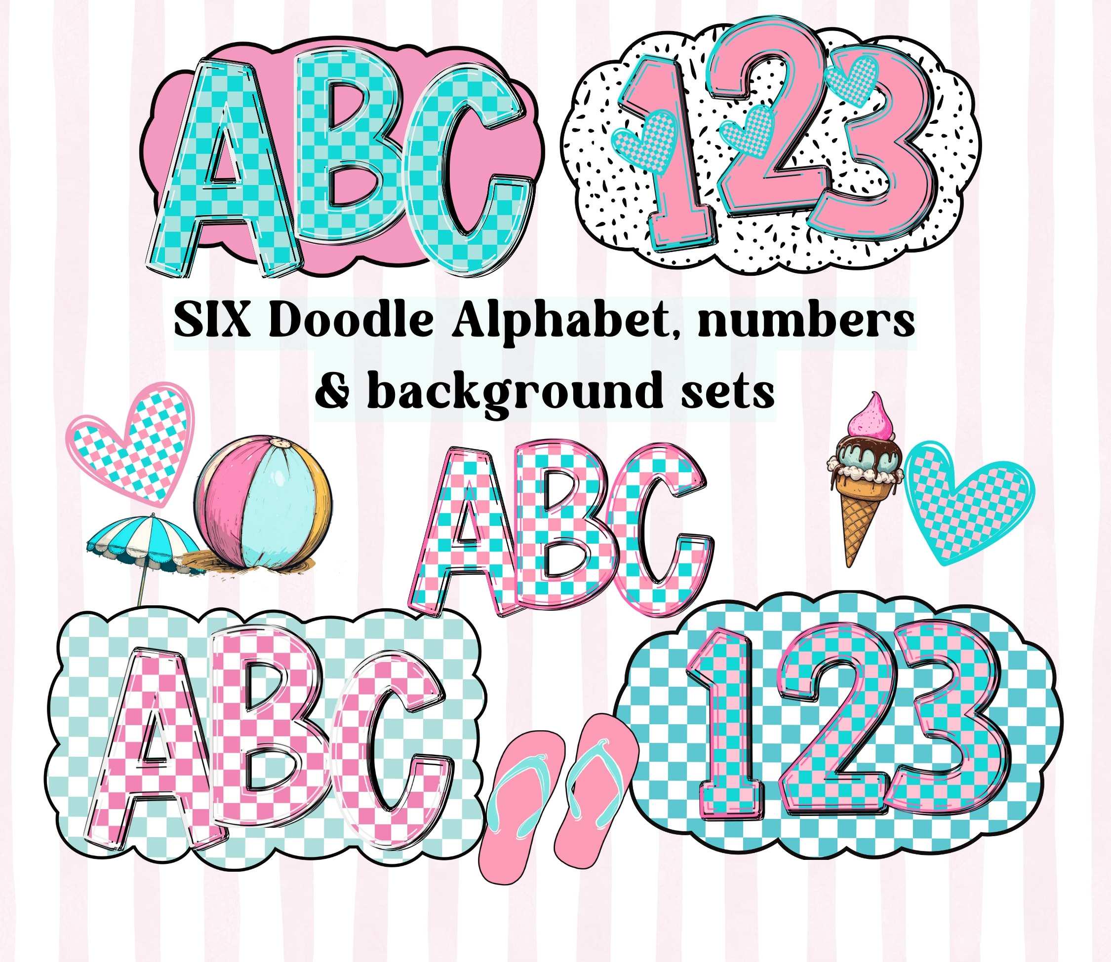 Summer Checker Alphabet Bundle PNG PDF, Alpha Doodle Letters, Checkered ...