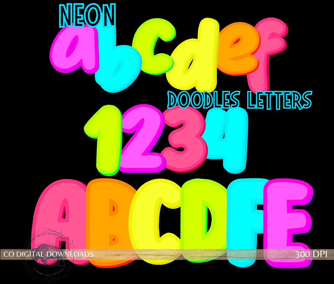 Bright Alphabet Bundle PNG PDF, Colorful Alpha Doodle Letters, Bubble ...