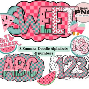 Summer Alphabet PNG, Bright Checker Letters Bundle, Watermelon Alpha ...