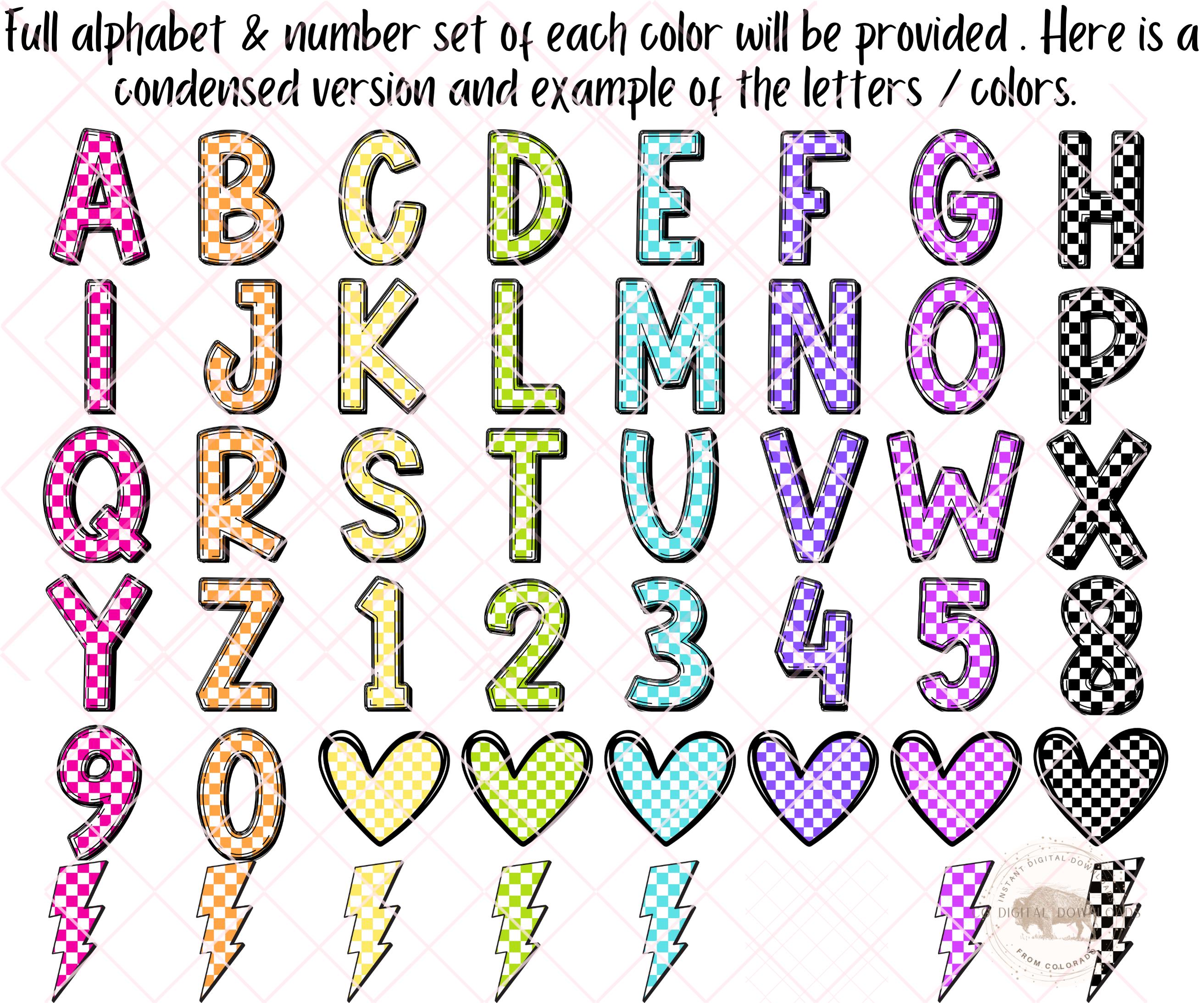 Checker Alphabet Bundle, Alpha Doodle Letters Png, Printable Checkered ...