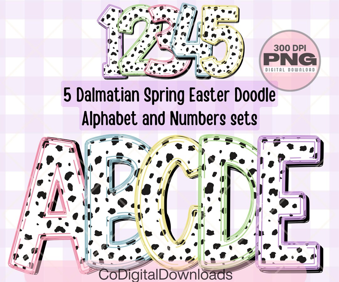 Spring Dalmatian Alphabet PNG Bundle, Animal Print Doodle Letters ...