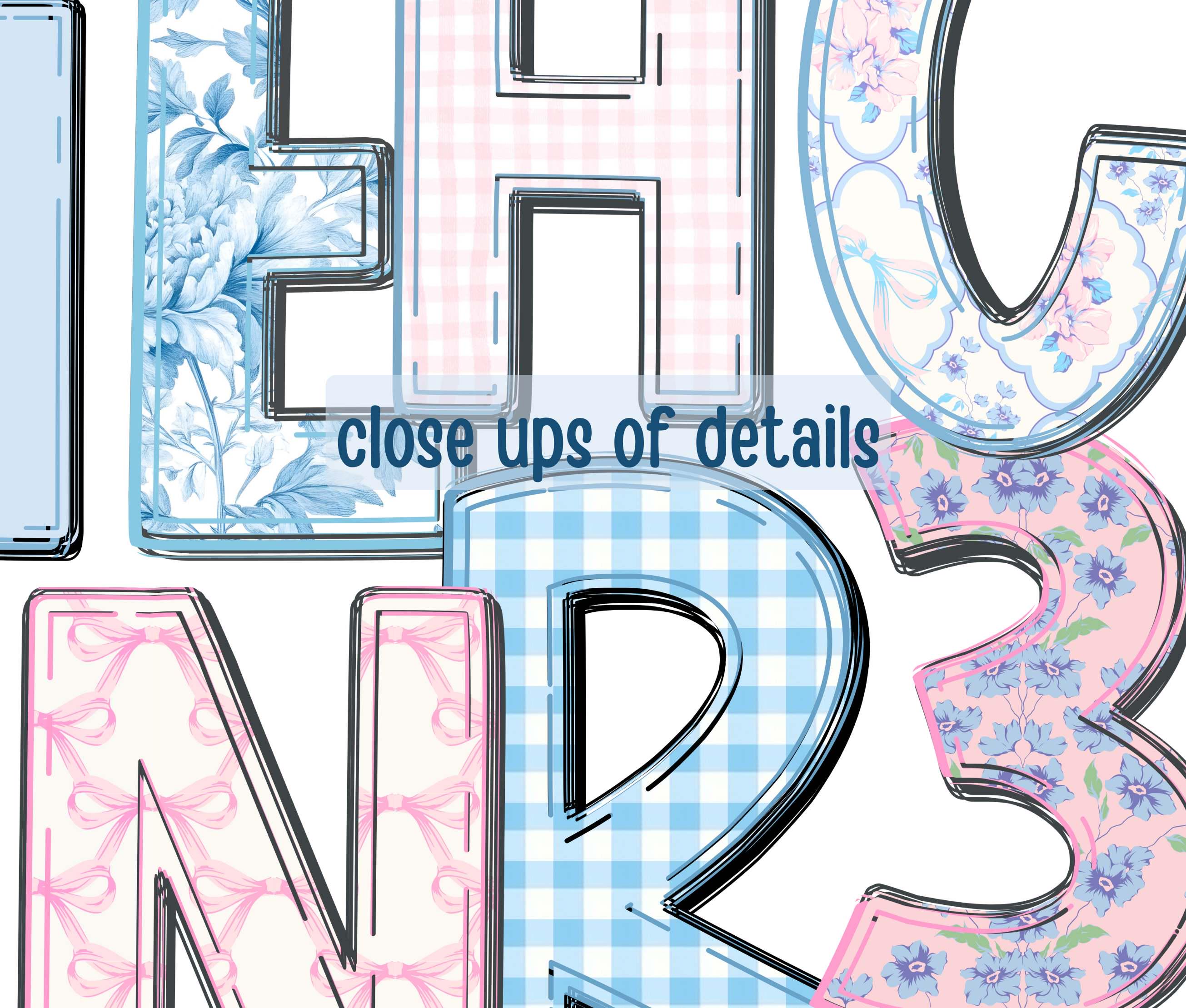 Grandmillennial Floral Mix Bow Alphabet PNG, Blue Toile Coquette ...