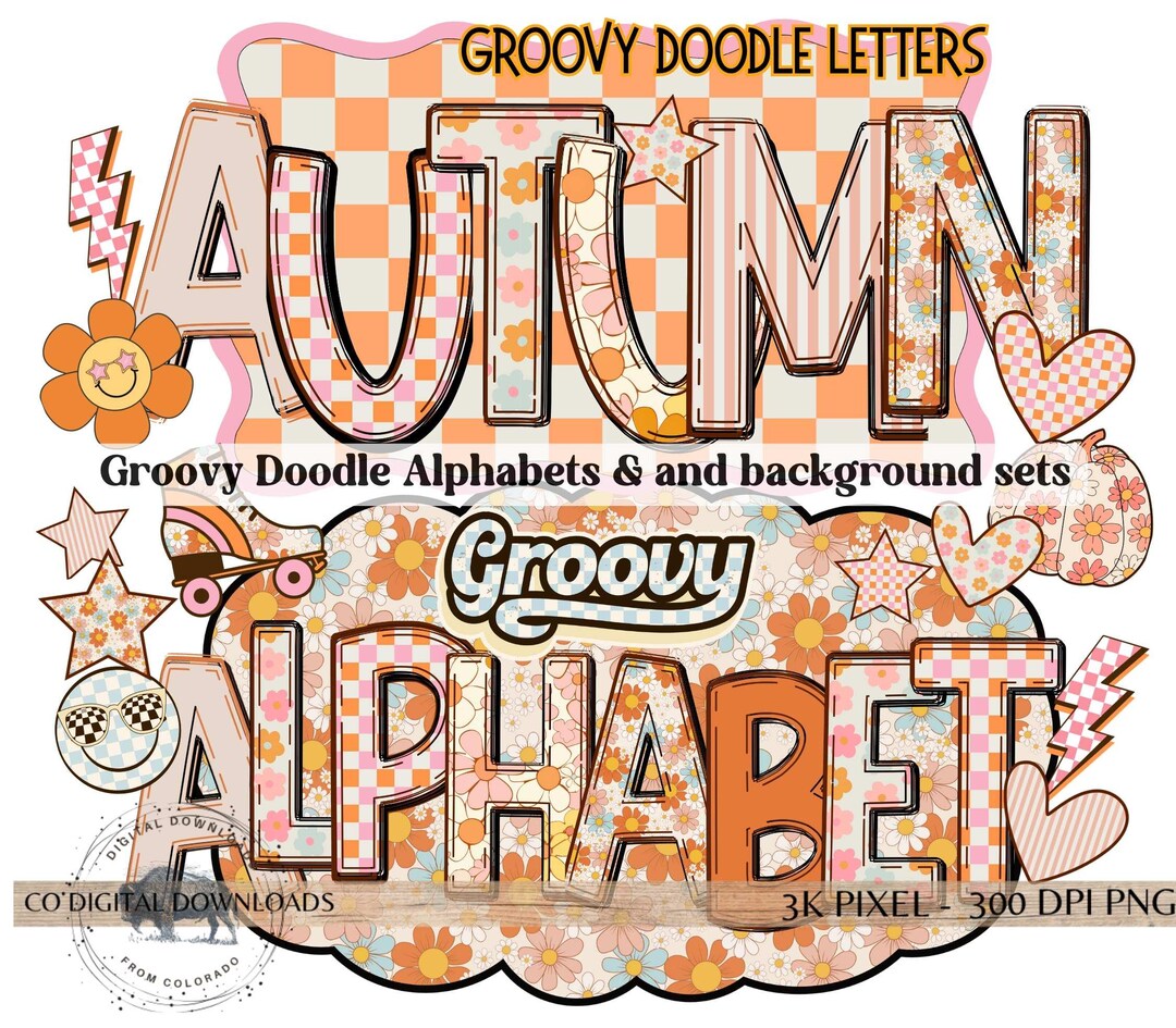 Back to School Doodle Font Bundle Png, Retro Disco Bulleting Board ...