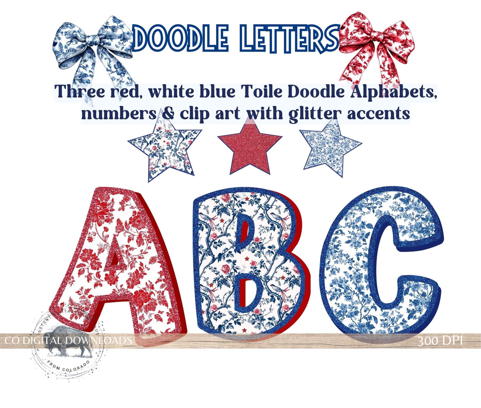 Preppy Floral Alphabet PNG Bundle, Red White Blue Toile Chinoiserie ...