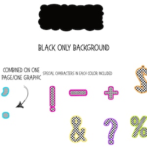 Neon Checker Alphabet Bundle PNG PDF, Upper & Lowercase, Alpha Doodle ...