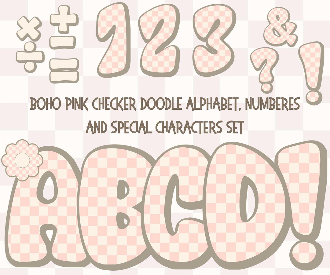 Retro Checker Alphabet Doodle PNG, Pink Boho Letters PNG, Checkered ...