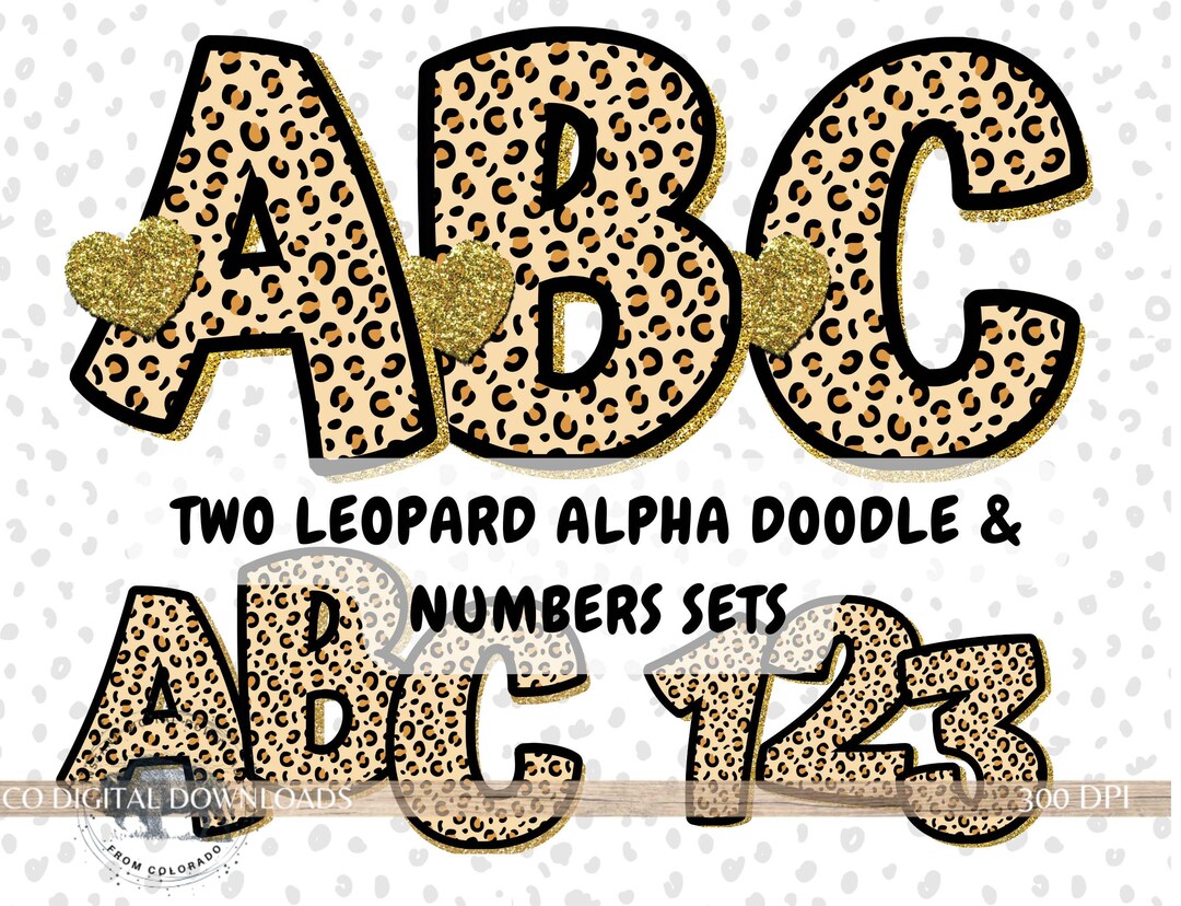 Cheetah Alphabet Doodle PNG, Leopard Animal Print, Gold Black Glitter ...