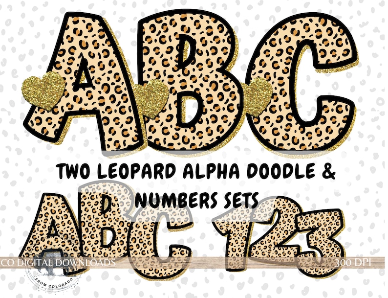Cheetah Alphabet Doodle PNG, Leopard Animal Print, Gold Black Glitter ...