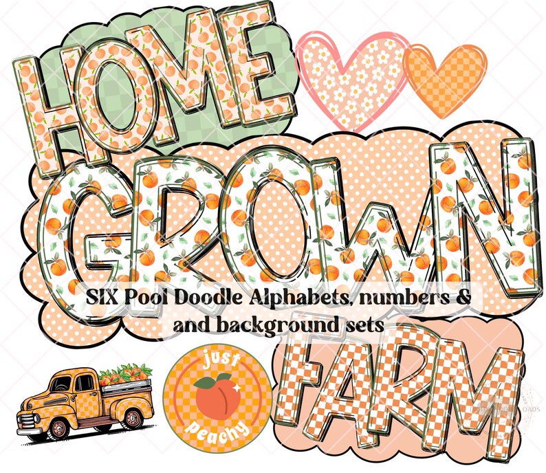 Peach Checker Alphabet Bundle PNG, Alpha Doodle Letters, Peaches ...