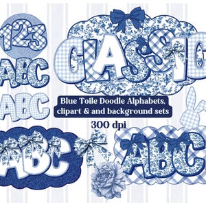Blue Chinoiserie Alphabet Png Bundle, Easter Toile French Sublimation ...
