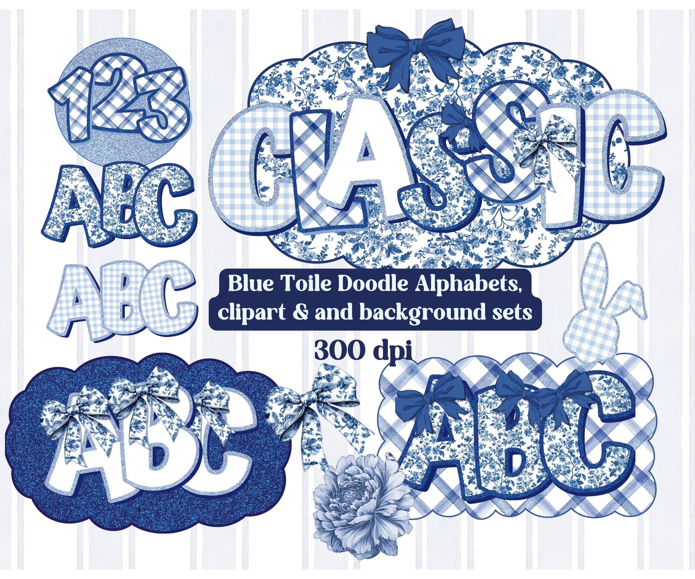 Blue Chinoiserie Alphabet Png Bundle, Easter Toile French Sublimation ...