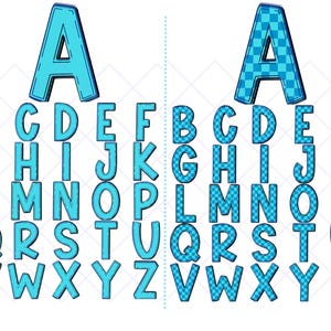 Blue Checker Alphabet Letters PNG Bundle, Retro Blue Checkers, 5 Alpha ...