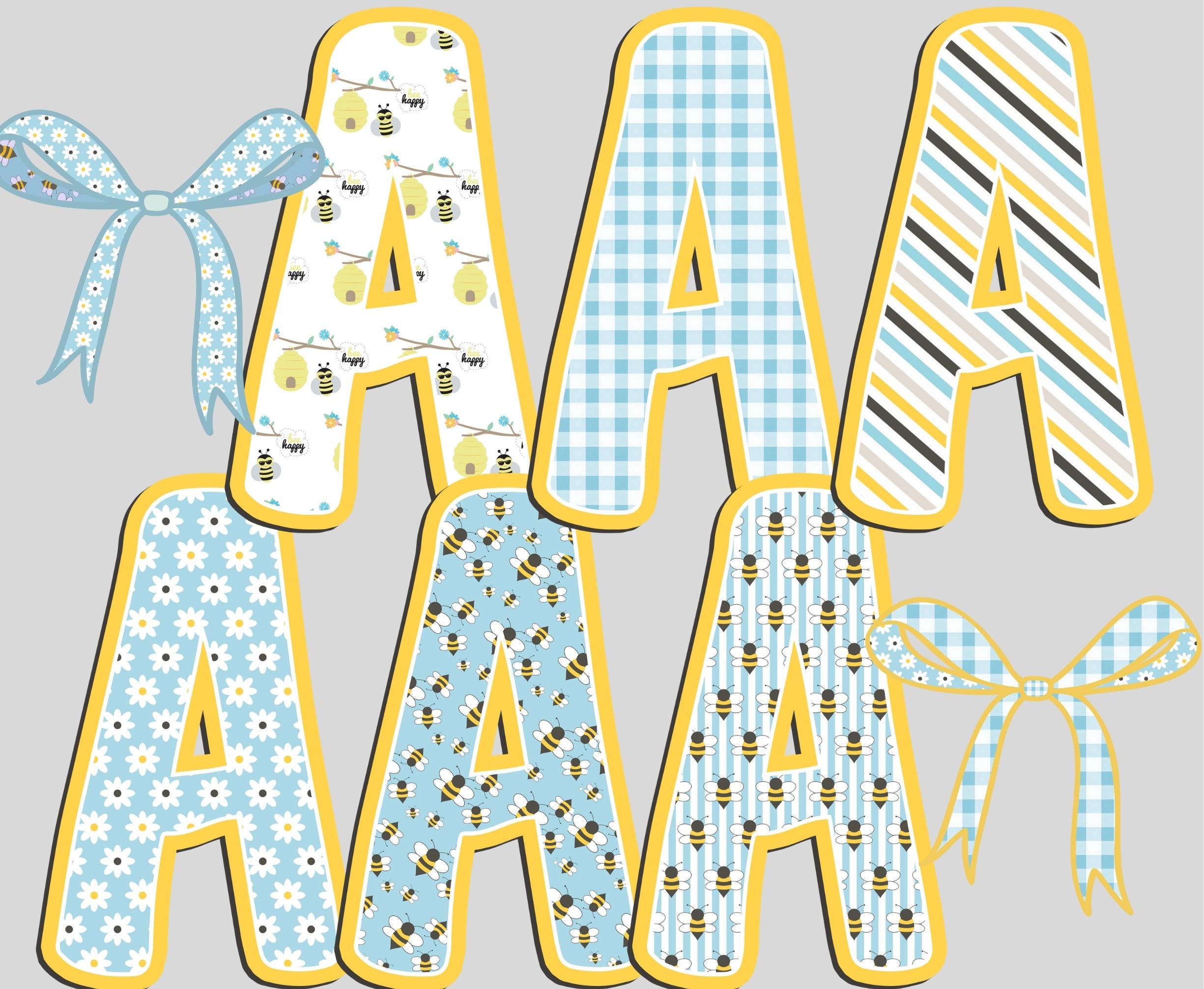 Preppy Bee Alphabet Bundle PNG, Spring Alpha Doodle Letters, Yellow ...