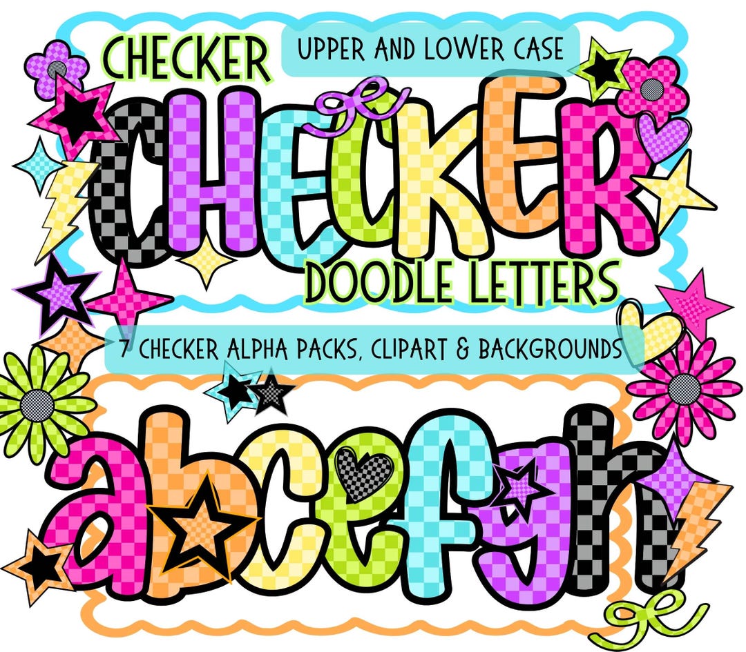Colorful Checker Alphabet Bundle PNG, Upper & Lowercase, Alpha Doodle ...