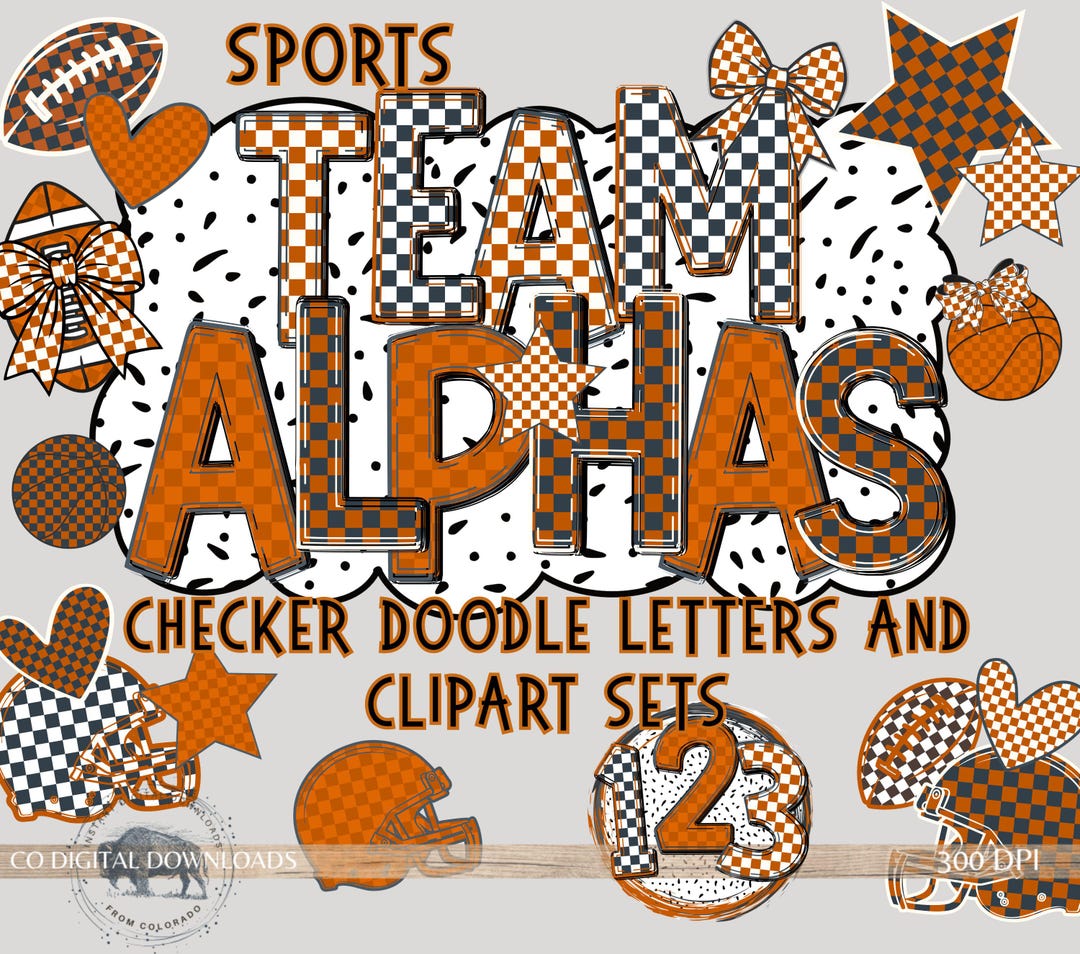 Team Spirit Alphabet PNG Bundle, Football Coquette, Orange Checker ...