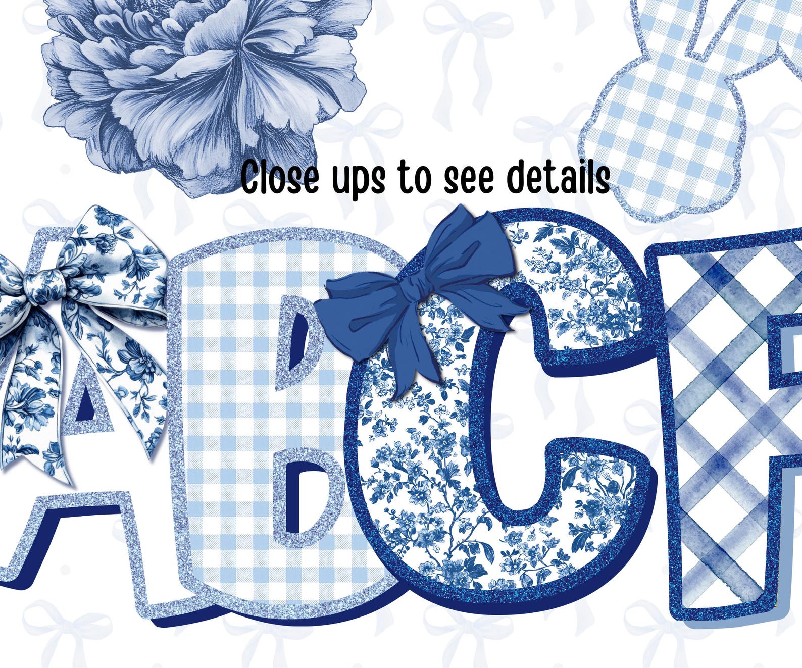 Blue Chinoiserie Alphabet Png Bundle, Easter Toile French Sublimation ...