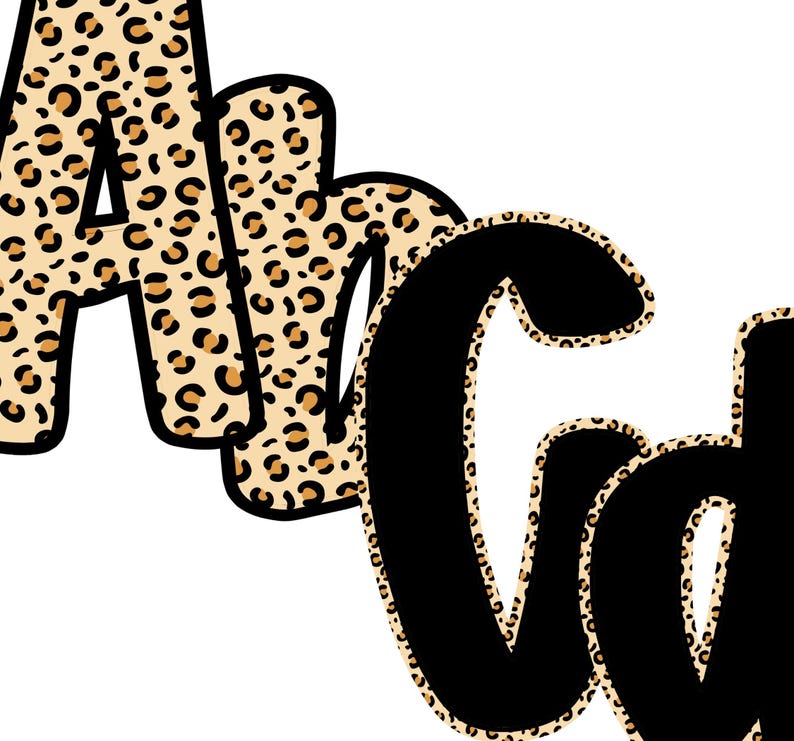Preppy Fall Alphabet Bundle PNG Upper & Lower, Cheetah Doodle Letters ...