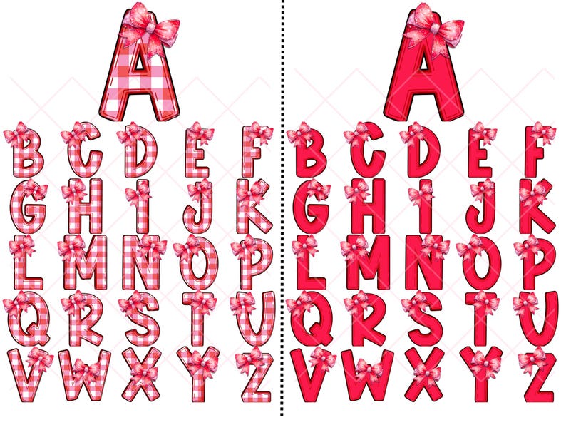 Pink Coquette Alphabet PNG Bundle: Red Gingham Doodle Letters, Cherry ...