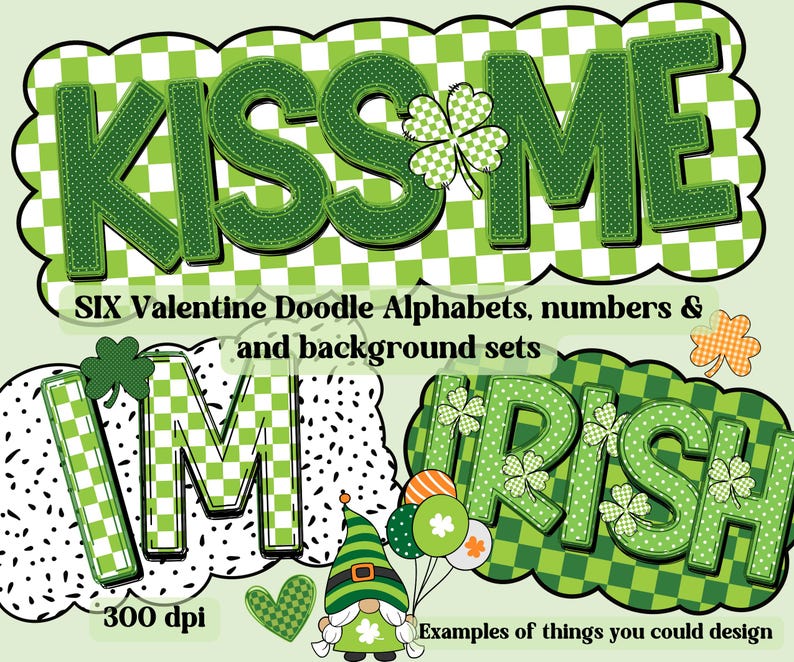 St Patricks Day Alphabet PNG Bundle, Shamrock Green Doodle Letters, St ...