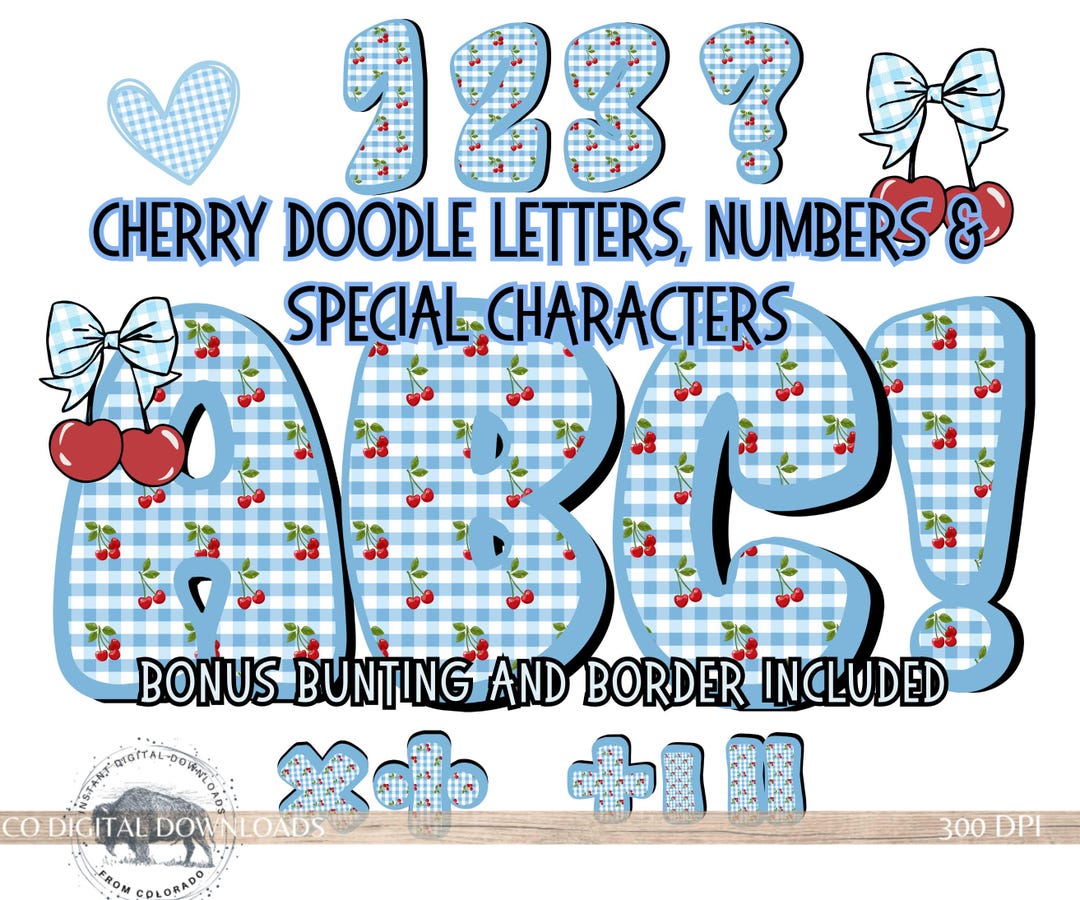 Cherry Alphabet PNG Pdf, Preppy Doodle Alphabet Bundle, Grandmillenial ...